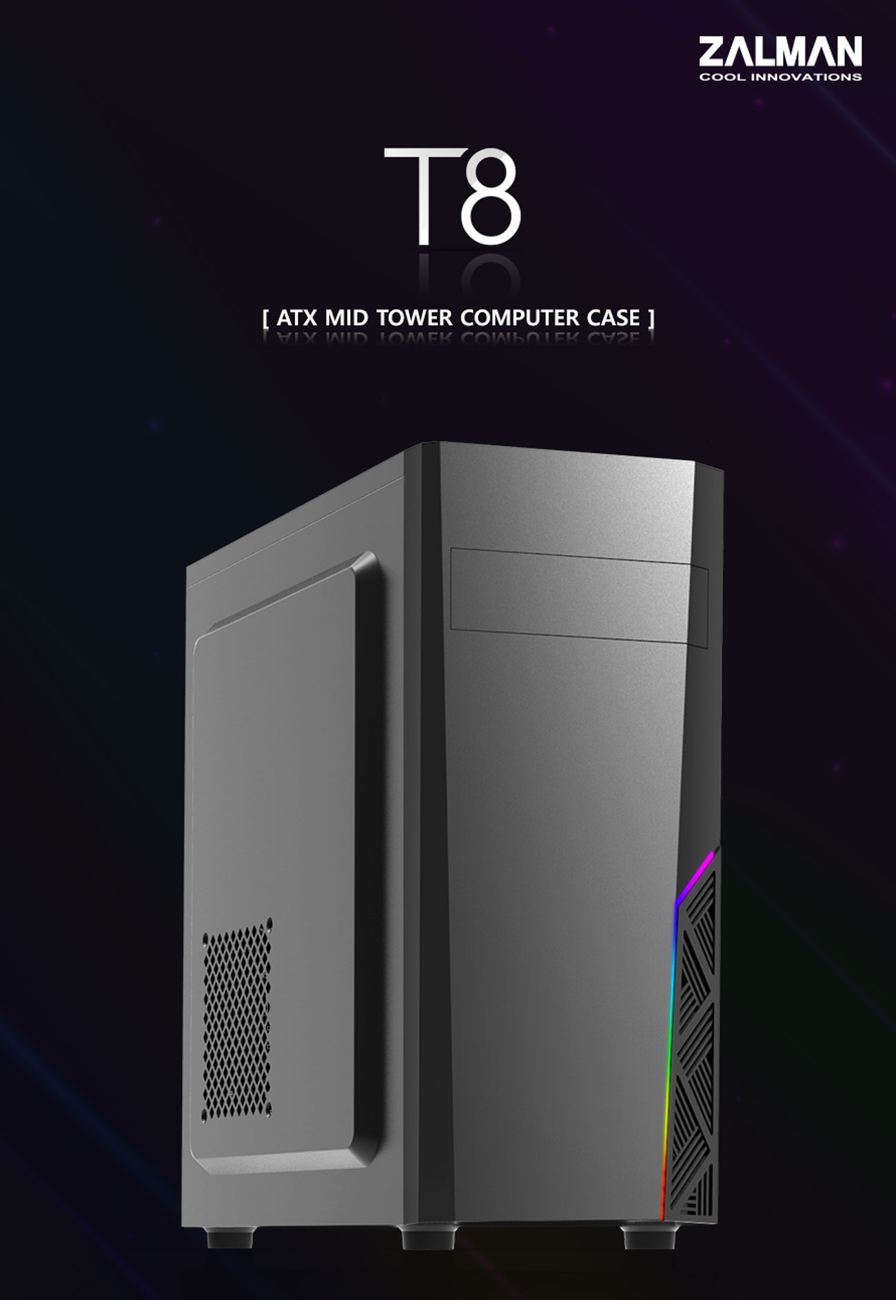 Zalman T8 ATX mid Tower pc case: Spectrum RGB Lighting, USB 3.0, 120mm Fan, Detachable Drive ...